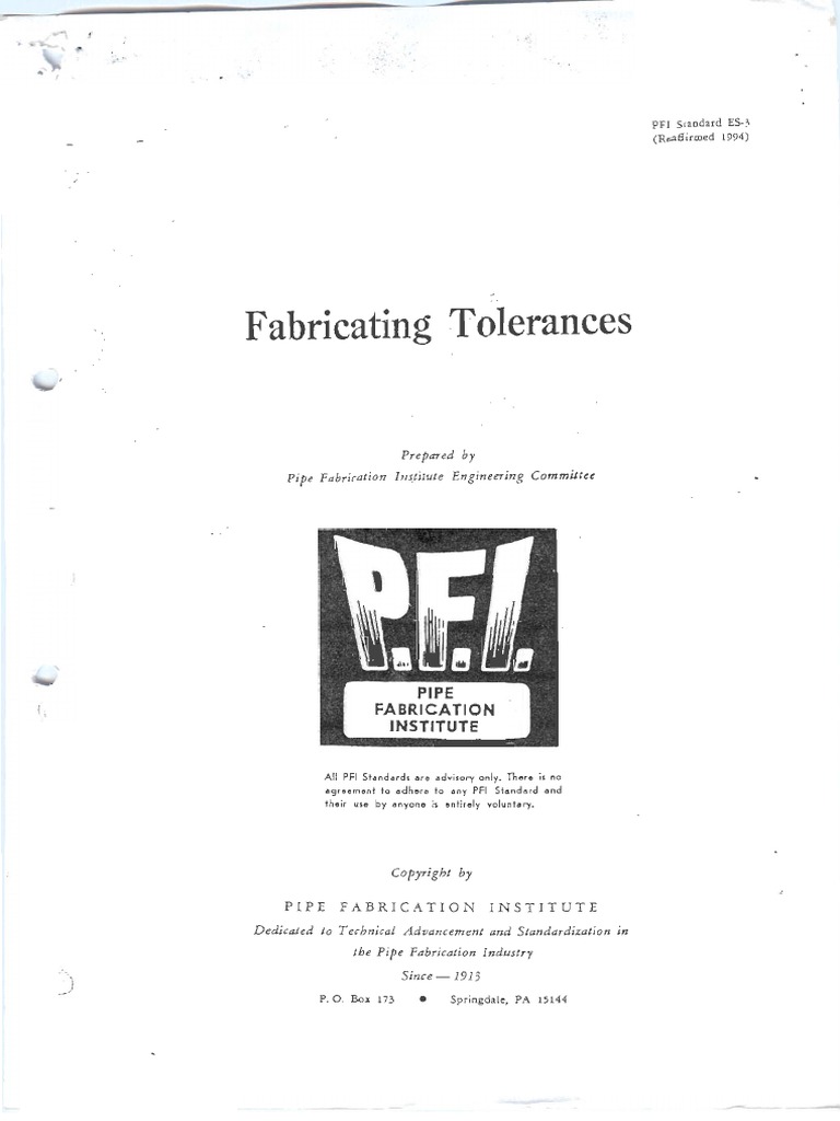 Pfi Es 3 Fabricating Tolerances | PDF