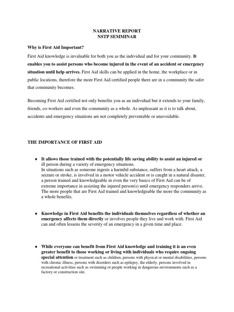 Narrative Report (NSTP) | PDF | Burn | Wound