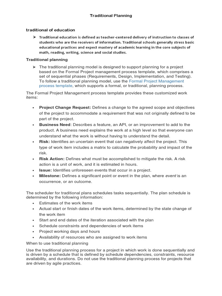 Traditional Planning | PDF | Project Management | Risk