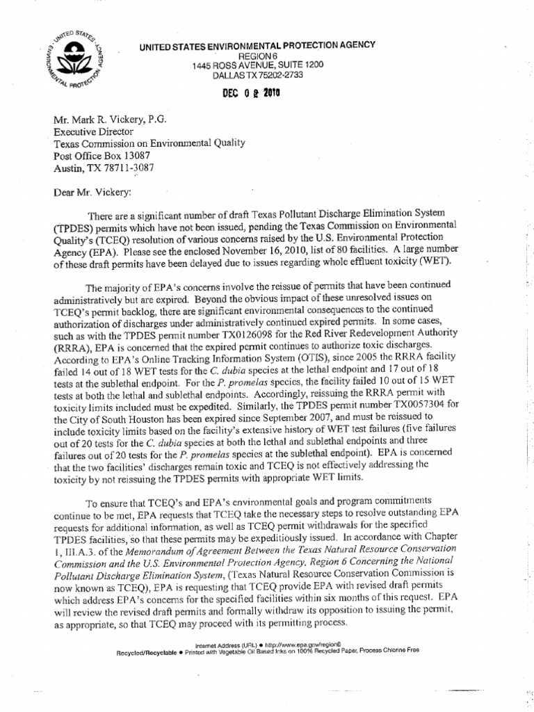 TPDES Permit Issuance Request Letter | PDF | Clean Water Act ...