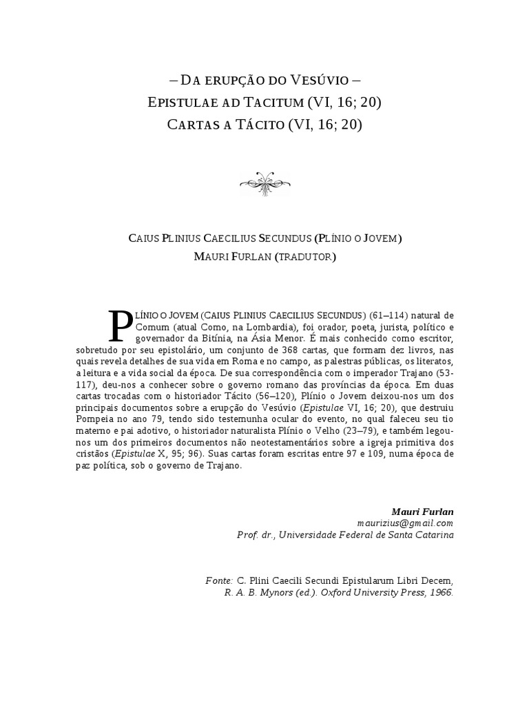 Da Erupção Do Vesúvio. Epistulae Ad Tacitum (VI, 16 20) | PDF | Tácito ...