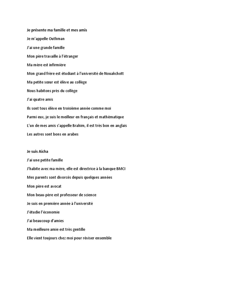 Présentation de ma famille et amis | PDF | Évolution de carrière | Bien ...
