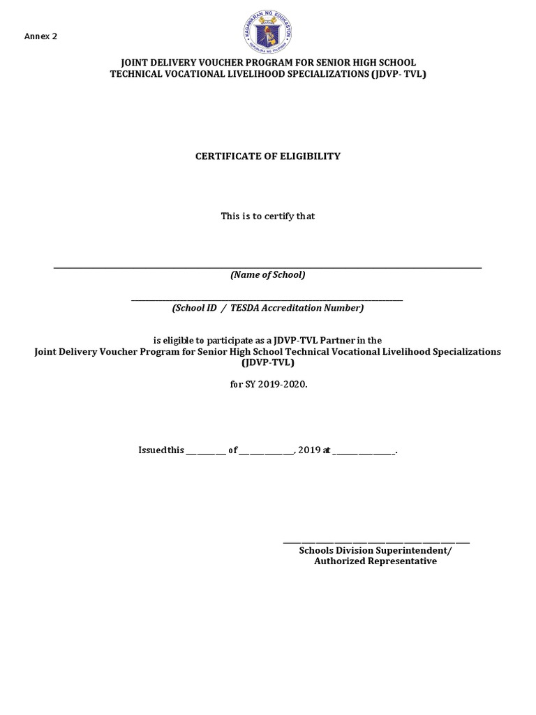 Annex 2 JDVP TVL Cert. of Eligibility (Edited) | PDF