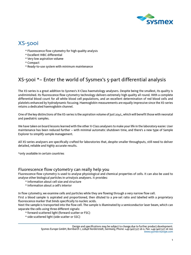 Sysmex XS-500i PDF | PDF | Flow Cytometry | Cytometry
