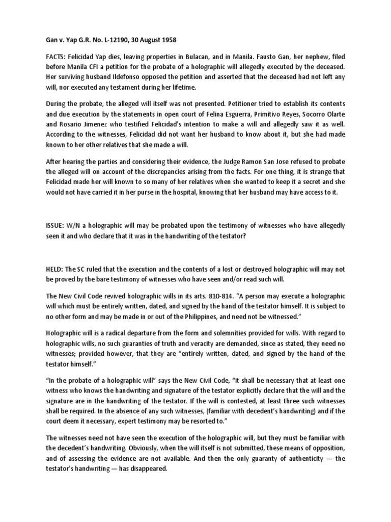 Gan V Yap | Download Free PDF | Will And Testament | Judiciaries