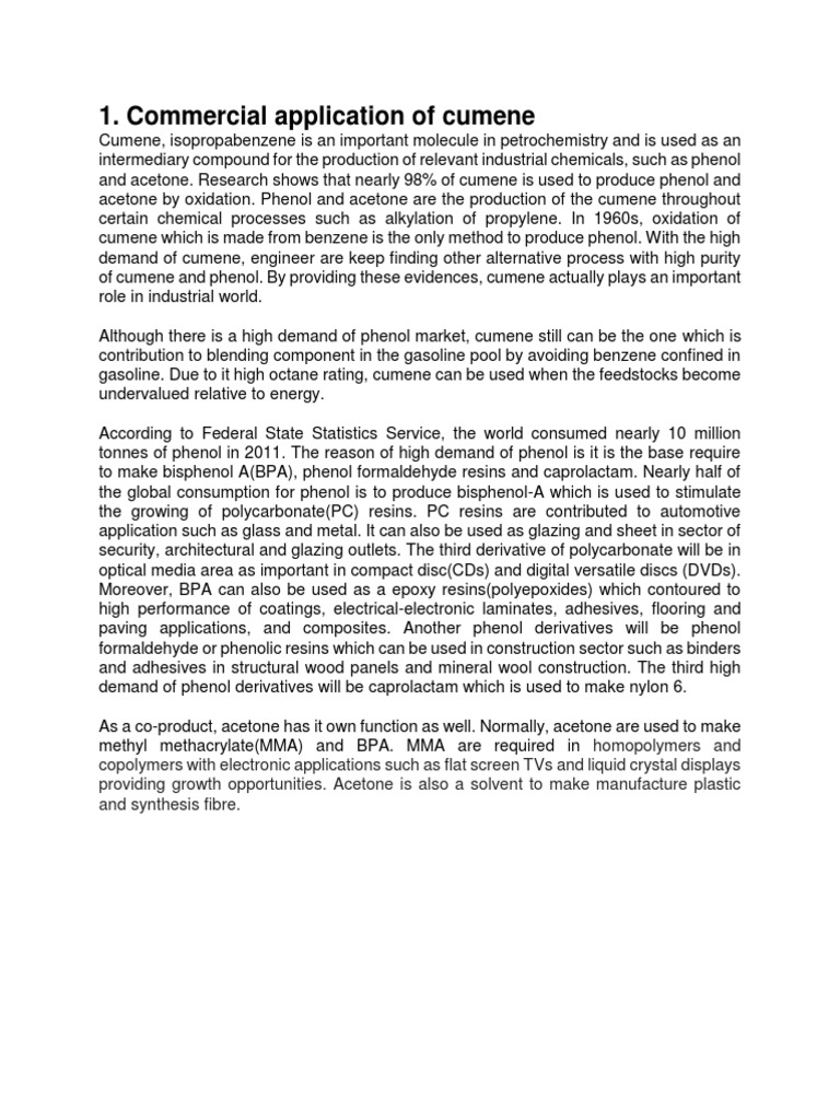 Cumene: Key Industrial Applications | PDF | Epoxy | Products Of ...