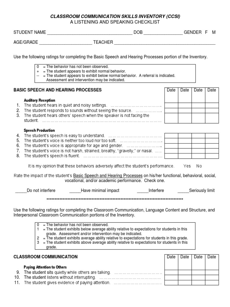 CCSI Listening and Speaking Checklist | PDF | Nonverbal Communication ...