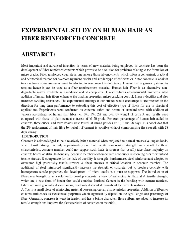 Experimental Study On Human Hair As Fiber Reinforced Concrete | PDF ...