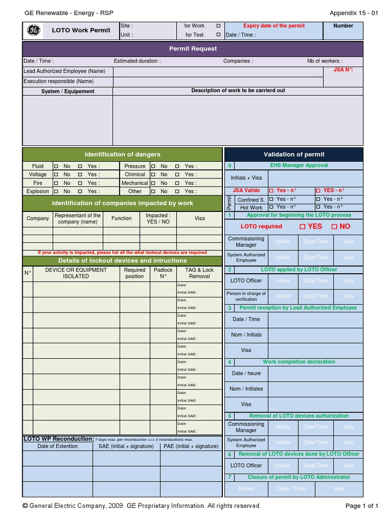 15 - 01 LOTO Work Permit-Rev.1ver1 | PDF | Electricity | Nature