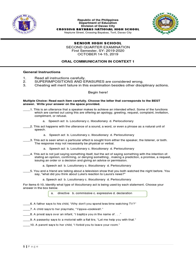 Grade 11 Oral Communication Exam Q2 | PDF | Persuasion | Public Speaking