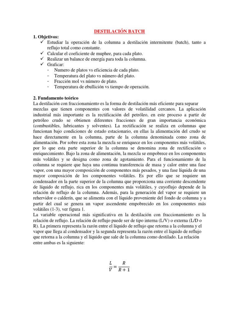 Destilación Batch | PDF | Destilación | Química