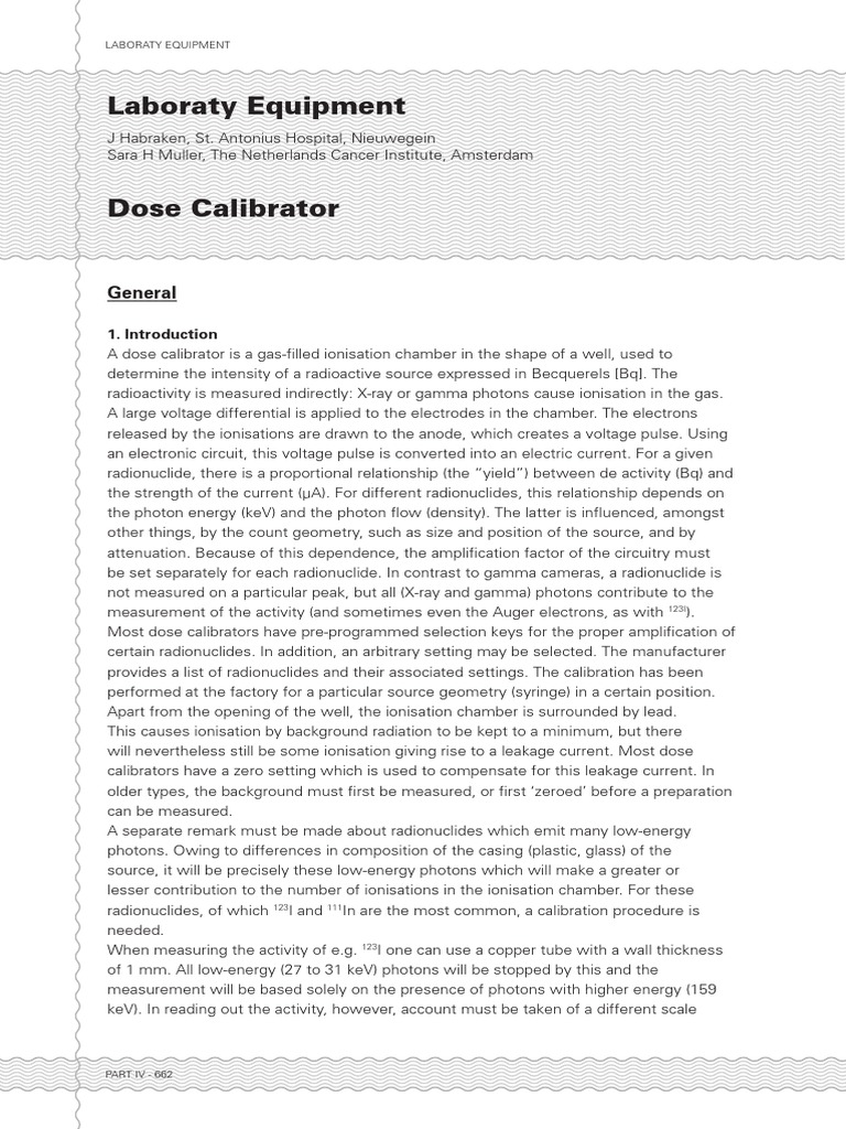 Laboratory Equipment Dose Calibrator | PDF | Radioactive Decay ...