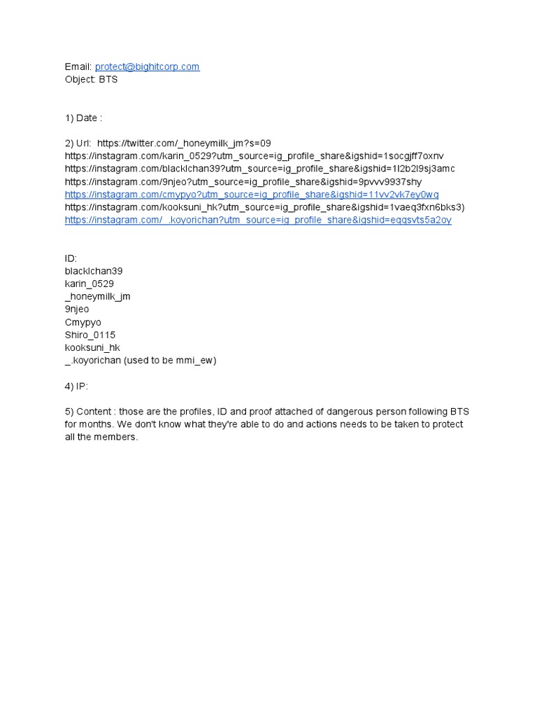 BTS Sasaengs Email | PDF