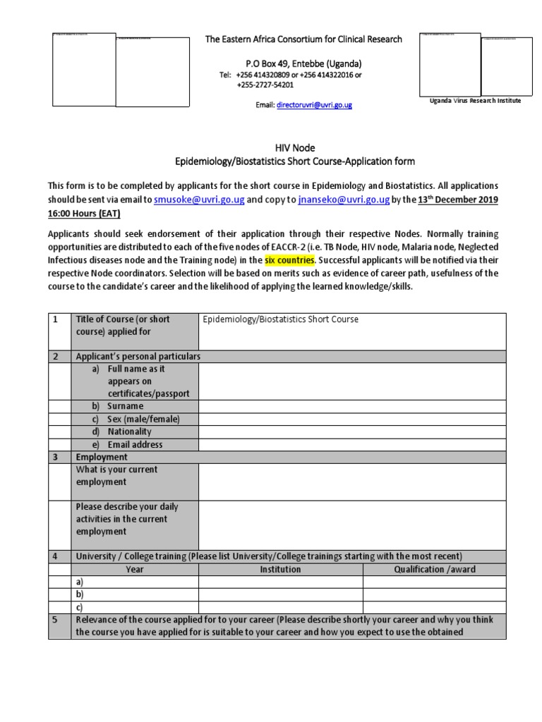 EACCR Training Application Form EPI-Biostat Short Course | PDF | Public ...