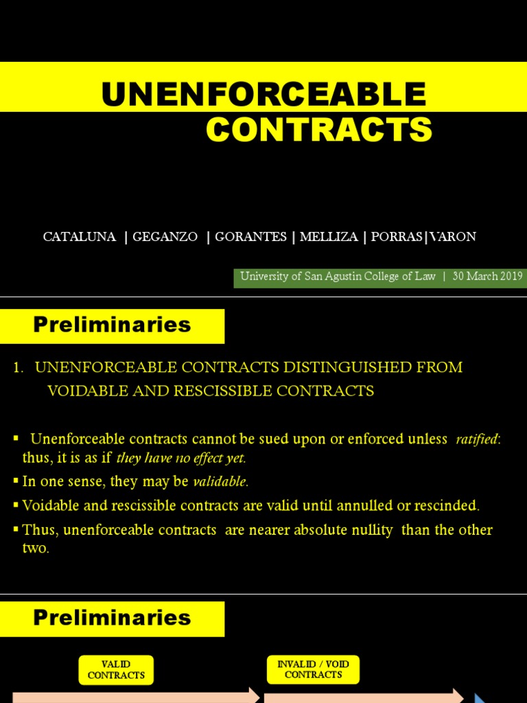 Unenforceable Contracts | PDF | Leasehold Estate | Annulment