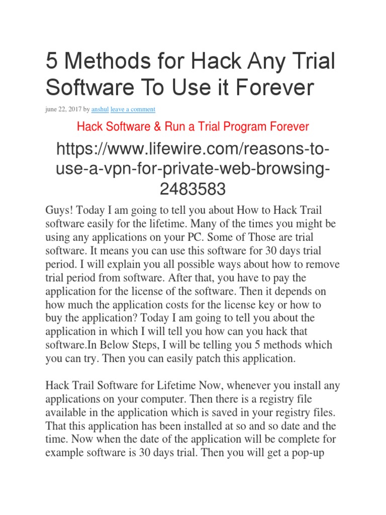 5 Methods For Hack Any Trial Software To Use It Forever | PDF ...
