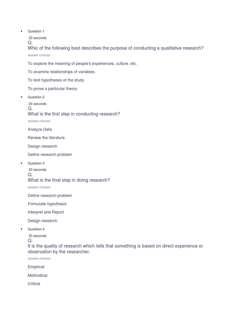 Practical Research 1 (Exam) | PDF | Qualitative Research | Question