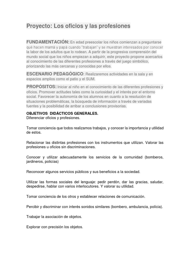 Proyecto PROFESIONES Y OFICIOS | PDF | Panes | Conocimiento