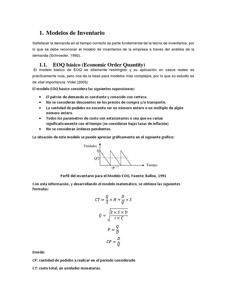Modelos de Inventario Formulas | PDF | Inventario | Negocios económicos