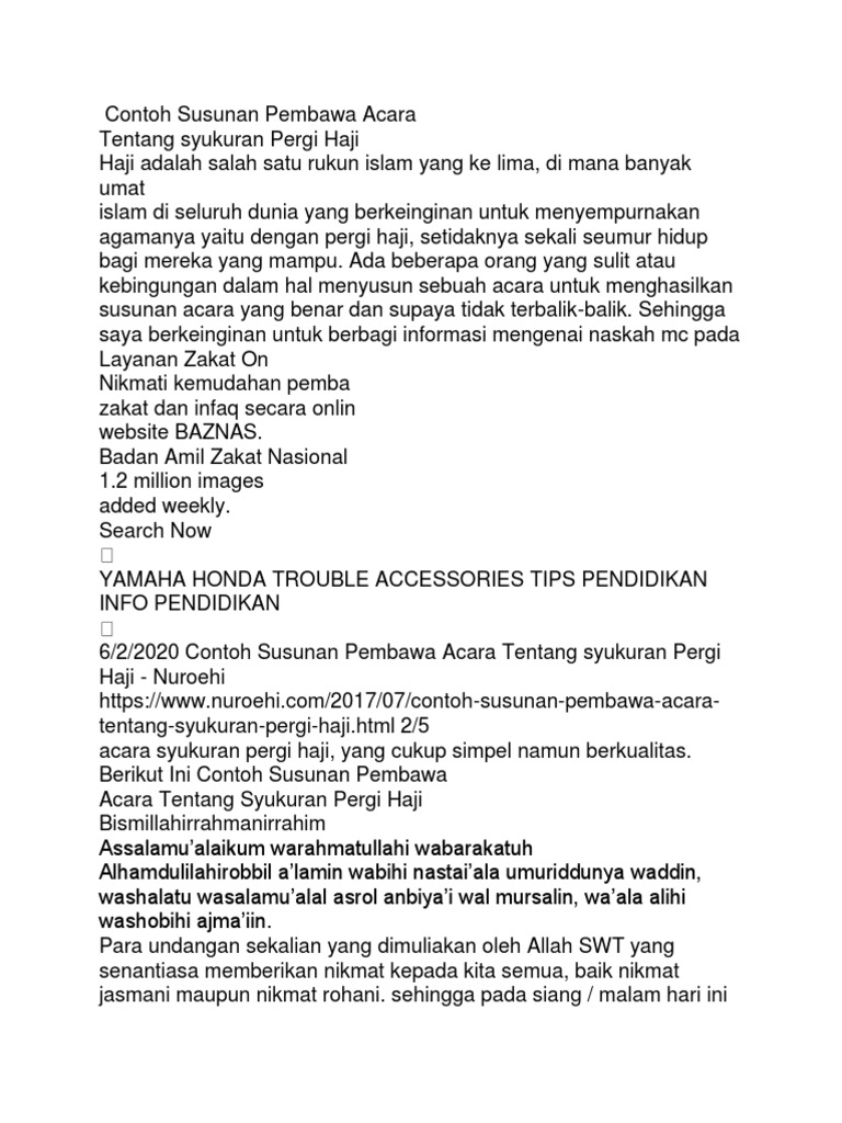 Susunan Acara Syukuran Dan Walimatussafar Umroh | PDF