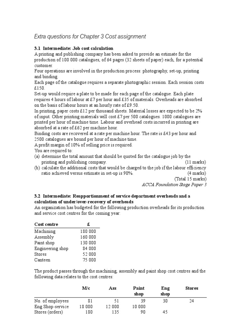 Extra Questions For Chapter 3 Cost Assignment: 3.1 Intermediate: Job ...