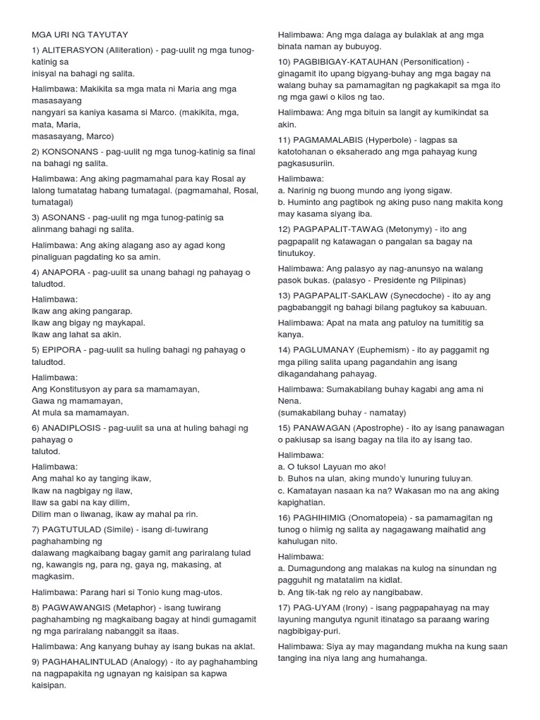 Mga Uri NG Tayutay | PDF