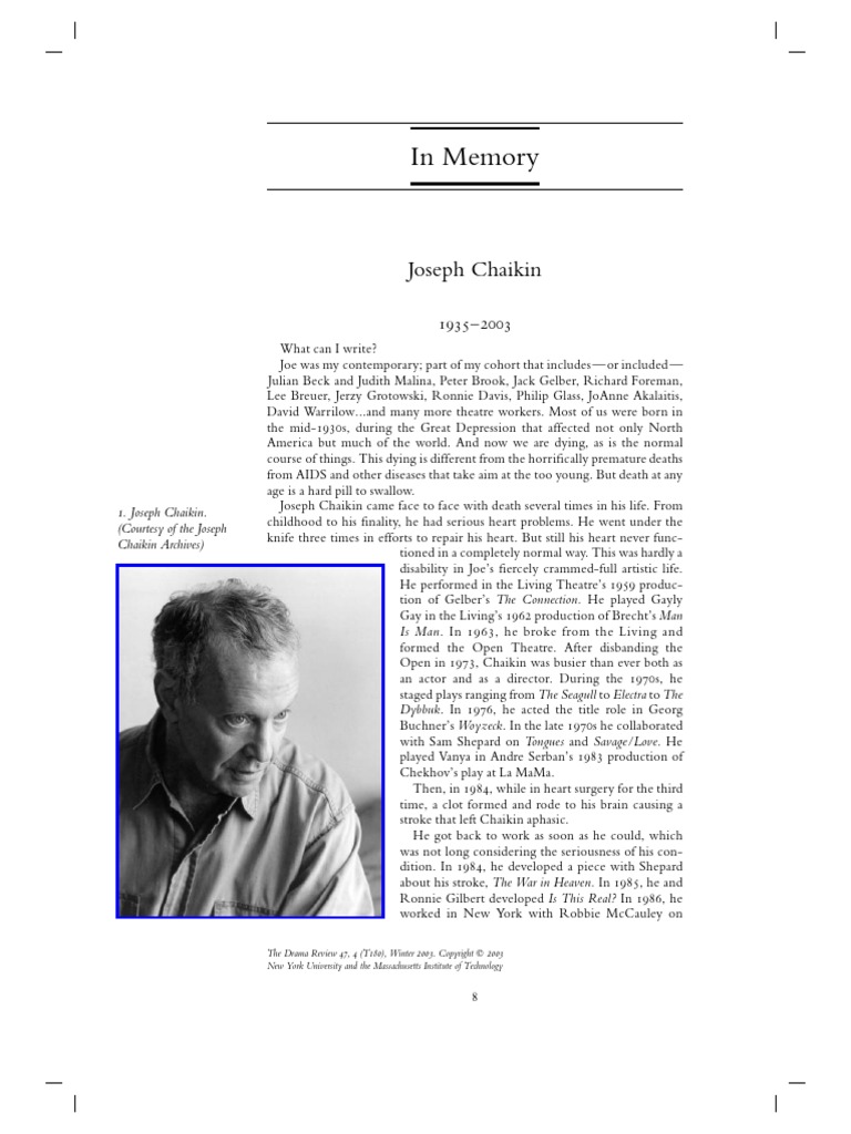 2 - in Memory - Joseph Chaikin PDF | PDF | Theatre | Performing Arts
