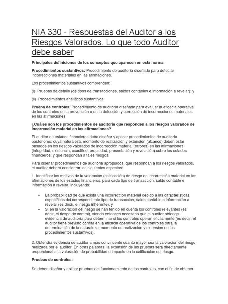 Nia 330 | PDF | Auditoría | Contralor