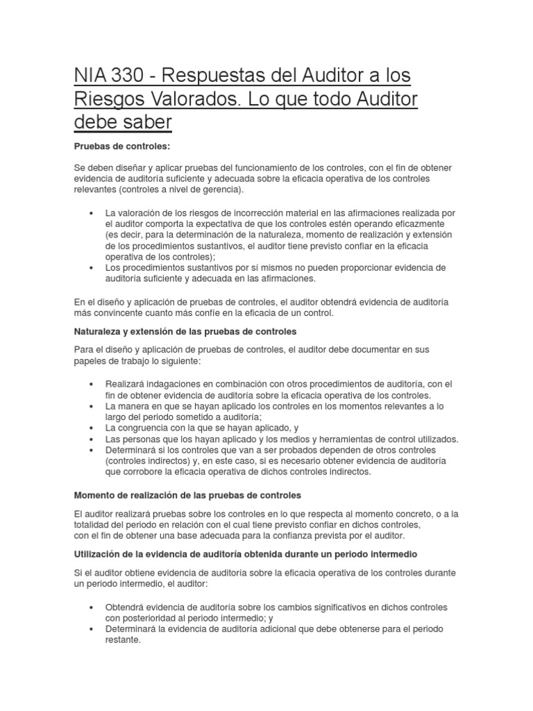 Nia 330 | PDF | Contralor | Auditoría