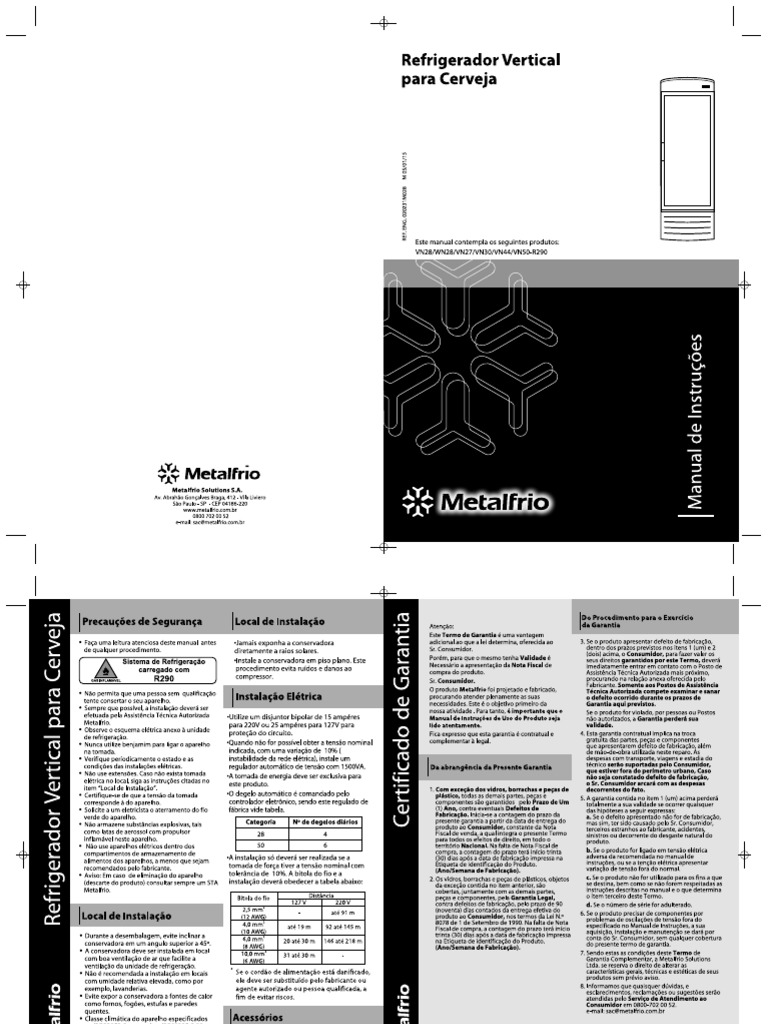 Metalfrio Manual - VN50RL PDF | PDF