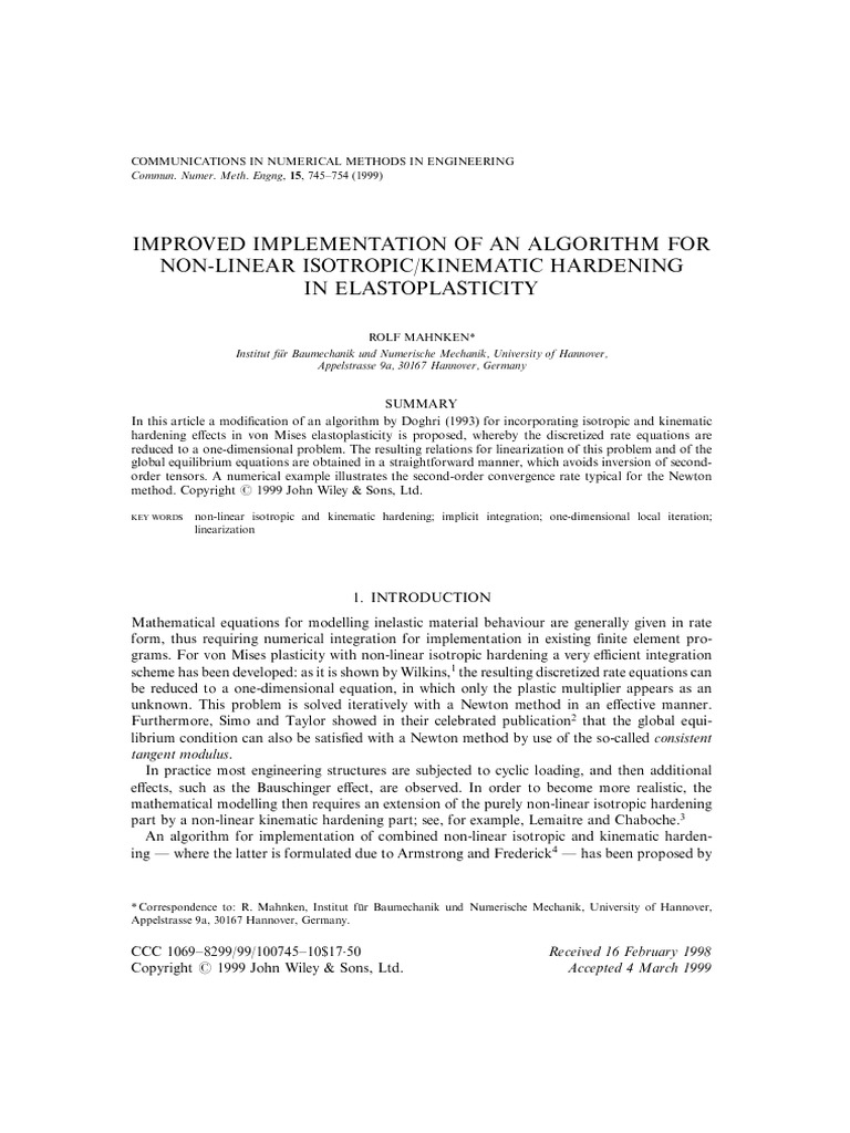 Improved Implementation of An Algorithm For Non-Linear Isotropic ...