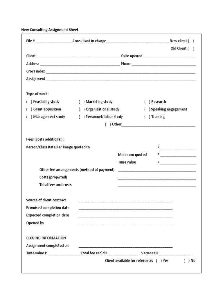 New Consulting Assignment Sheet | PDF