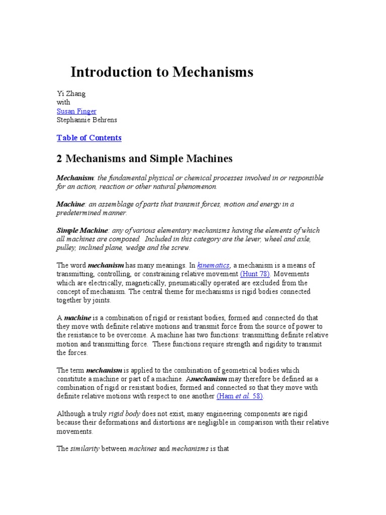 Introduction To Mechanisms: 2 Mechanisms and Simple Machines | PDF ...