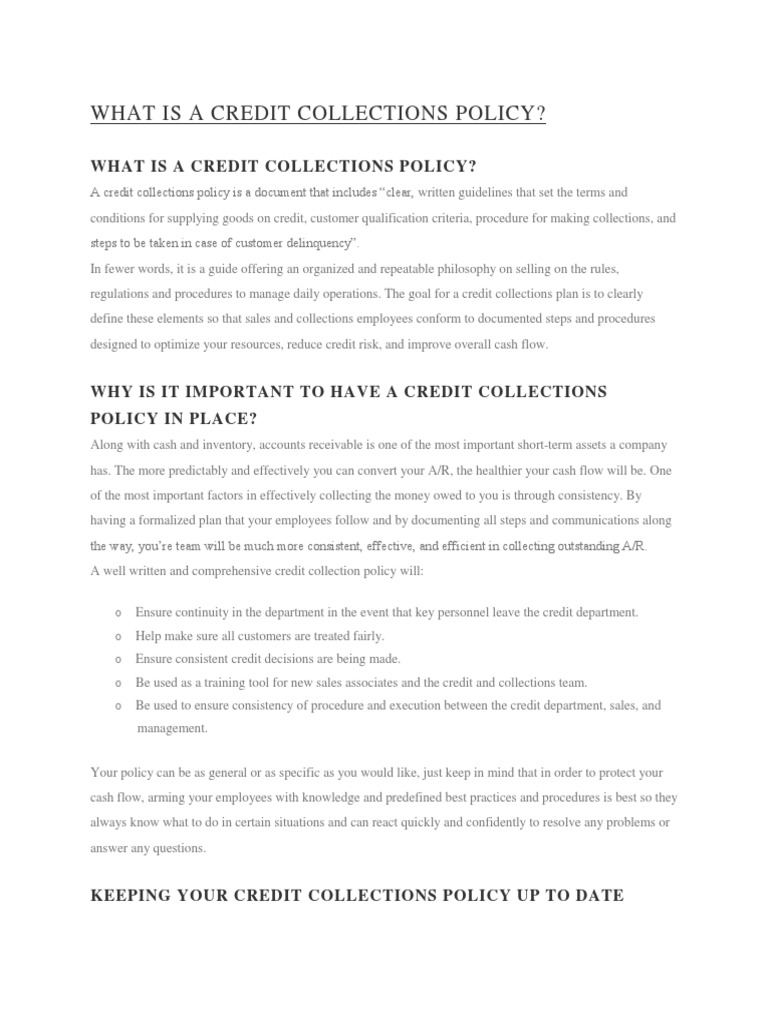 What Is A Credit Collections Policy | PDF | Credit | Finance & Money ...