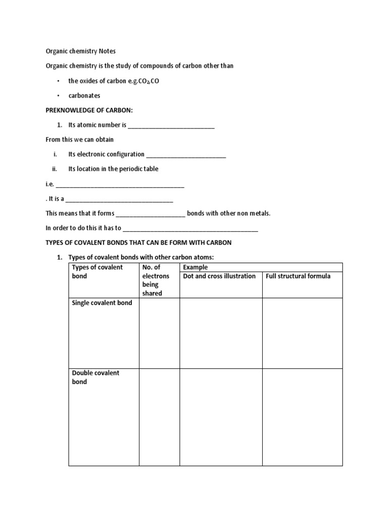 Organic Chemistry Notes: Carbon Bonding & Functional Groups | PDF ...