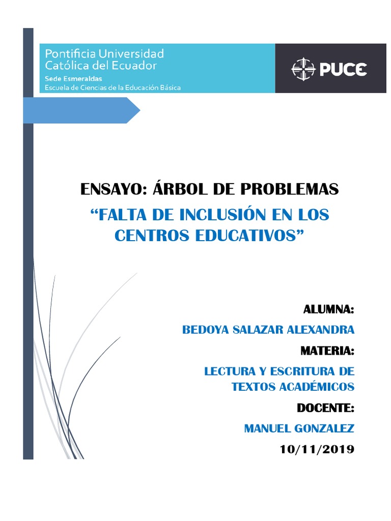 Ensayo Árbol De Problemas Alexandra Bedoya Pdf Exclusión Social Modificación De Comportamiento 