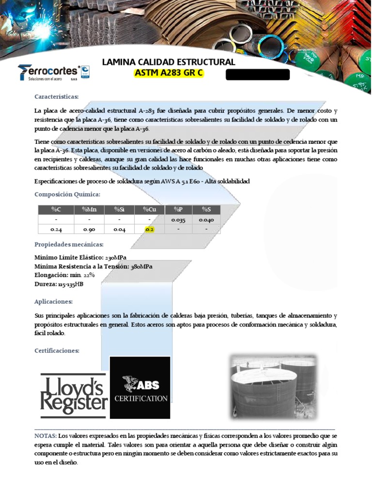 ASTM-A283-GR-C (Propiedades) | PDF