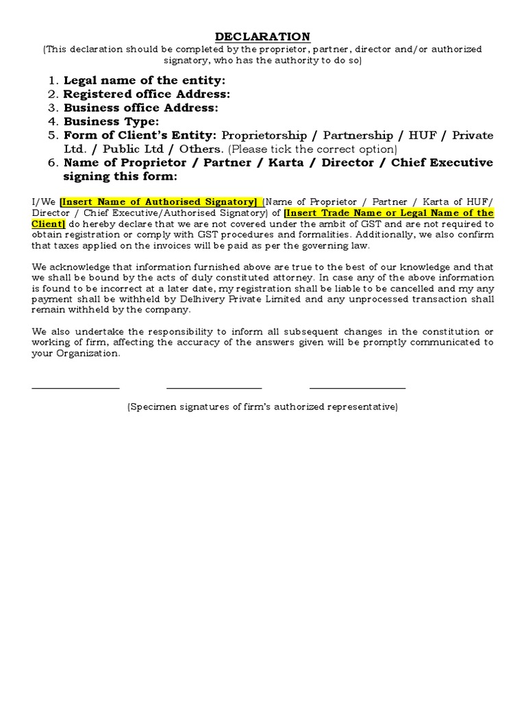 No GST Declaration | PDF