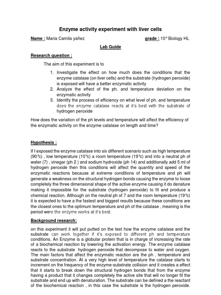 Enzyme Activity Experiment With Liver Cells | PDF | Catalase | Enzyme