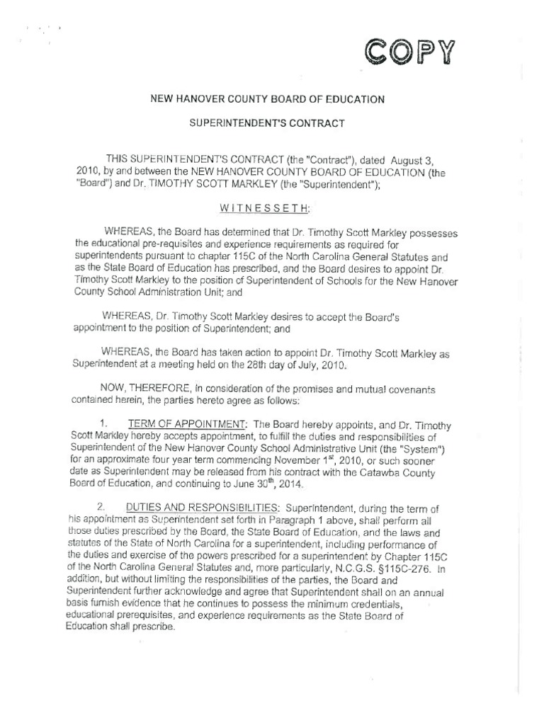 Dr. Tim Markley Employment Contract and Renewal Addendums - Port City ...