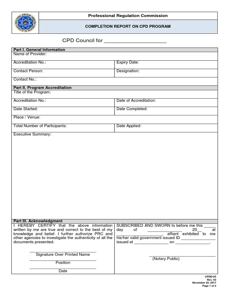 CPDD-05 Rev 03 Completion Report | PDF | Government Information ...