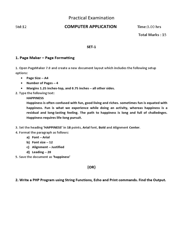 12th Computer Application Practical Exam Question Paper - English Medium | PDF | Php | Computer ...