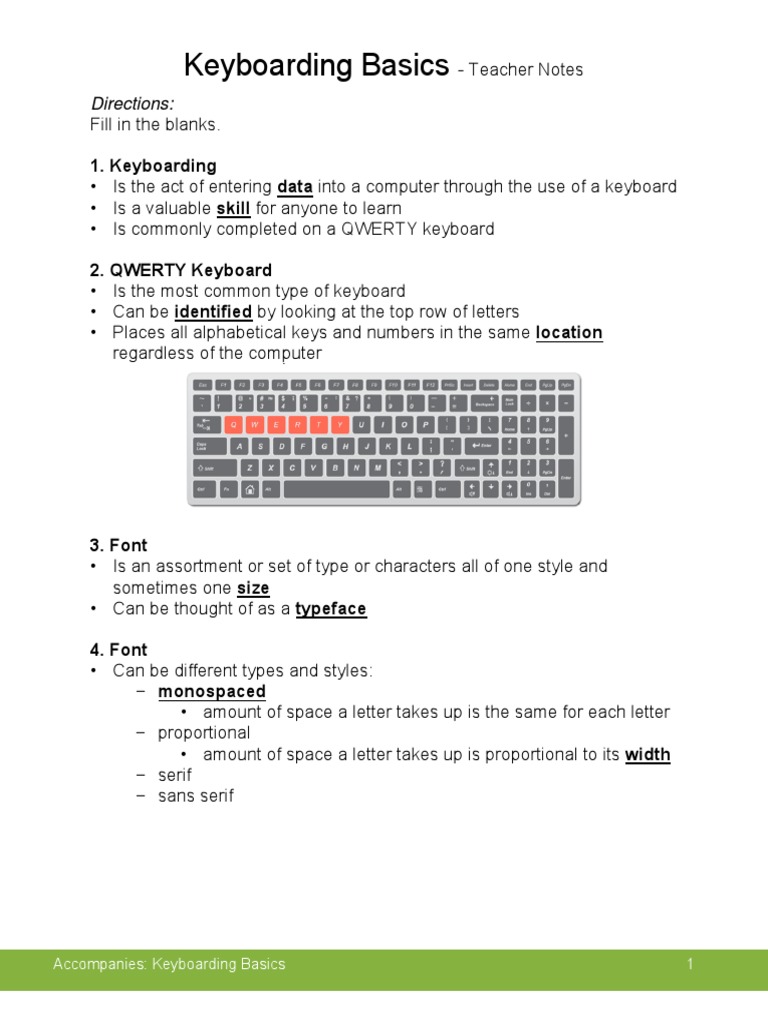Keyboarding Basics - Filled in Notes | PDF | Computer Keyboard | Typefaces