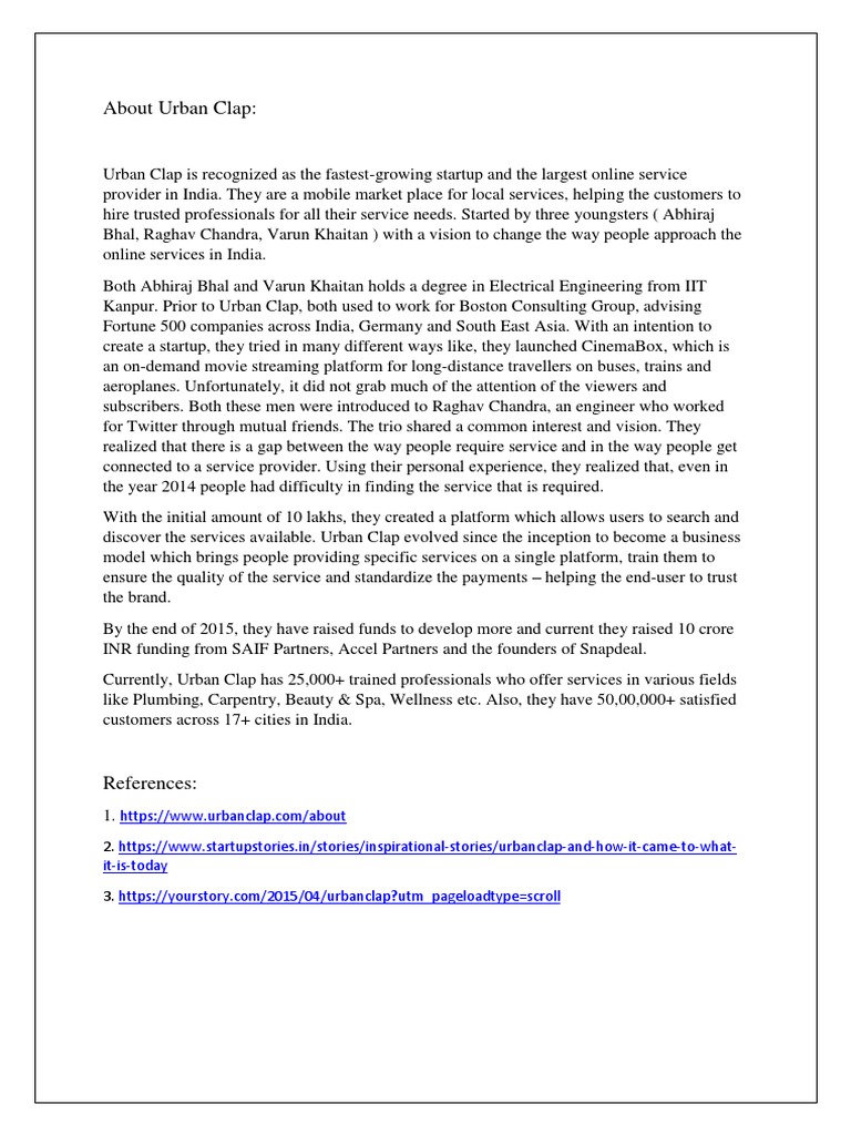 Urban Clap: Founders and Evolution | PDF | Business | Computing