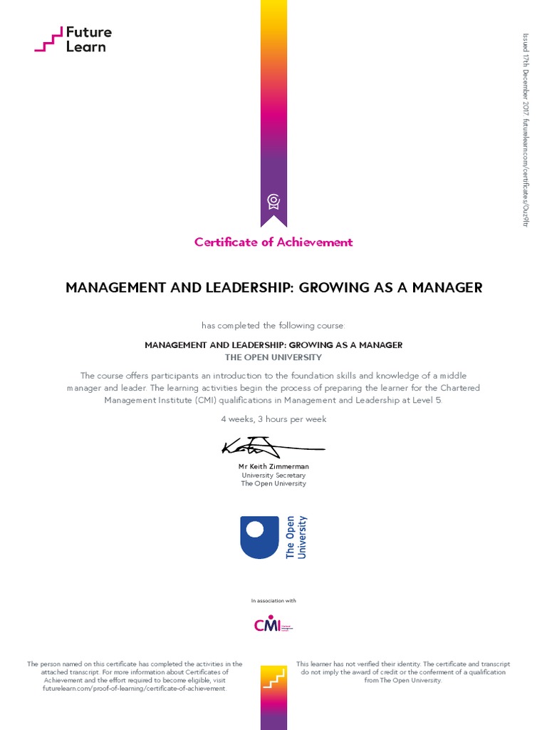 Growing-As-A-manager Certificate of Achievement 0uz9ltr | PDF ...