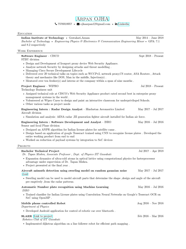 Arpan CV | PDF | Robotics | Computer Network