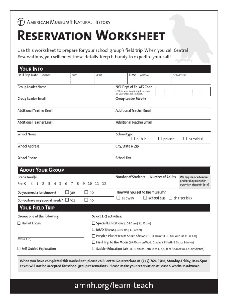 School Reservation Worksheet | PDF