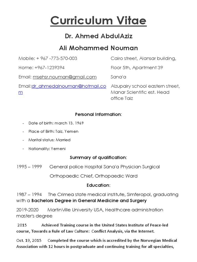 Dr. Ahmed Curriculum 2019 | PDF | Yemen | World Politics