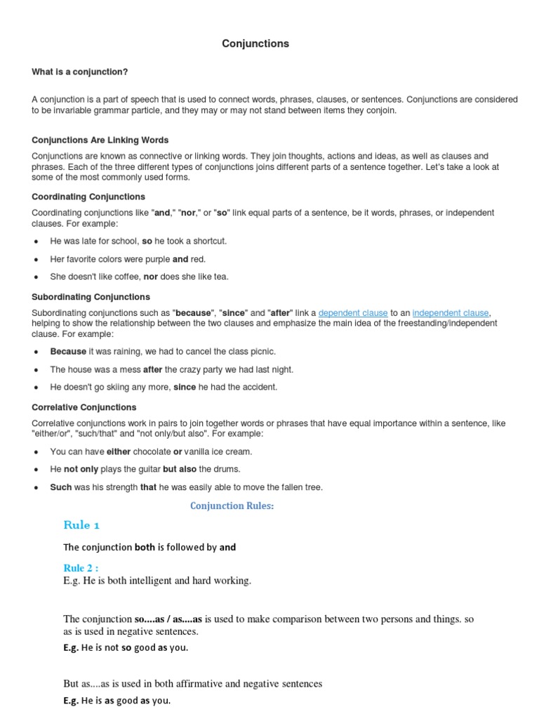 Conjunctions Notes | PDF | Syntax | Grammar