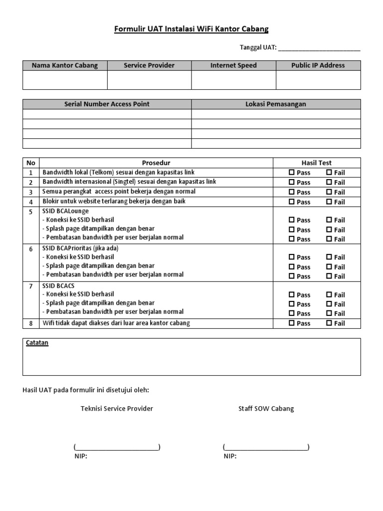 Form UAT WiFi Cabang | PDF | Pengelolaan Keuangan & Uang | Komputer